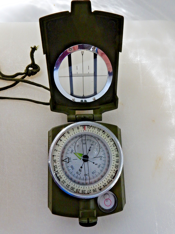 Military-Style Lensatic Sighting Compass With Pouch and Bubble Levels ...