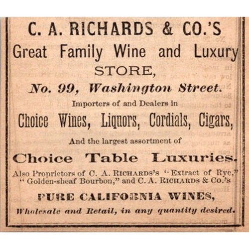 C. A. Richards & Co. Great Family Win and Luxury Store 1871 Boston Ad ...
