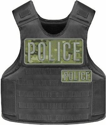 POLICE 2 EMBROIDERY PATCH 4X10 AND 2X5 HOOK ON BACK GRAY ON MULTICAM | eBay