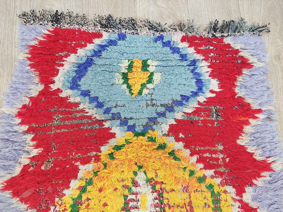 Vintage Moroccan Small Square Rug 2.6x2.6 Colorful Geometric Cotton Red ...