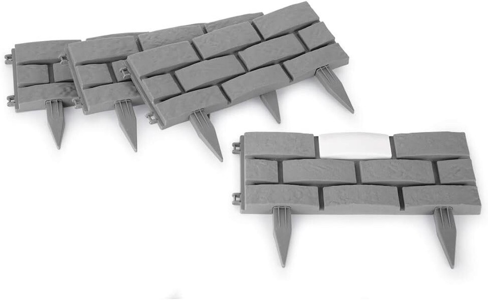 Solar Lighted Gray Brick Garden Landscape Border Edging Panel Plastic ...
