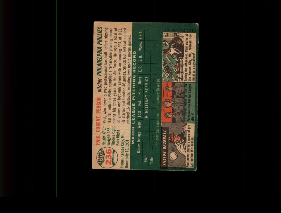 1954 Topps 236 Paul Penson RC VG #D971051 | eBay