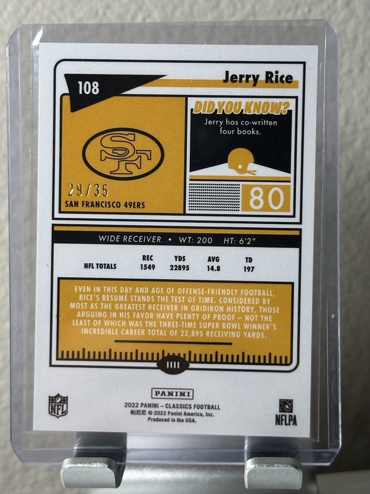 2022 Panini Classics Jerry Rice Red /35 #108 49ers COLOR MATCH | eBay