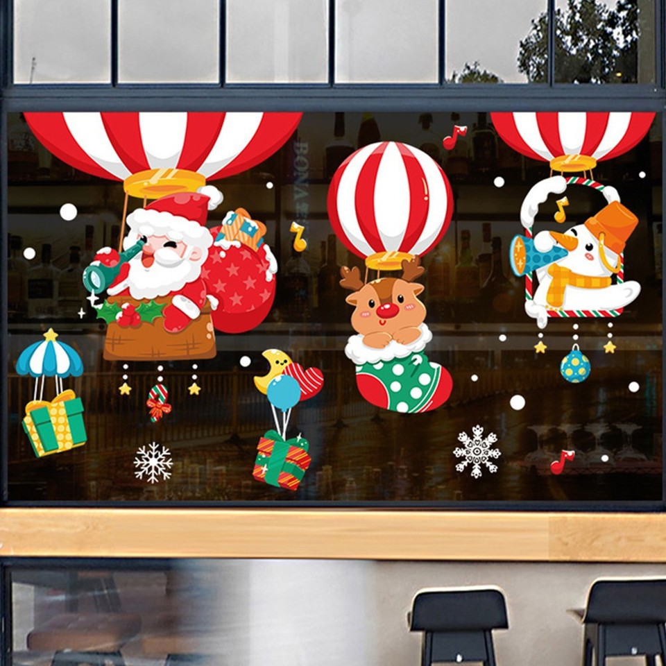 2 Pcs Removable Christmas Window Sticker PVC Santa Claus Cartoon Design ...