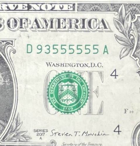 6 Of a Kind Consecutive 5's $1 One Dollar Fancy Serial Number Note #D ...