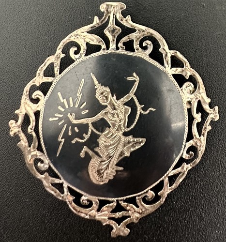 Vintage Siam Sterling Silver Pin Brooch Niello Hindu Goddess Mekkala ...
