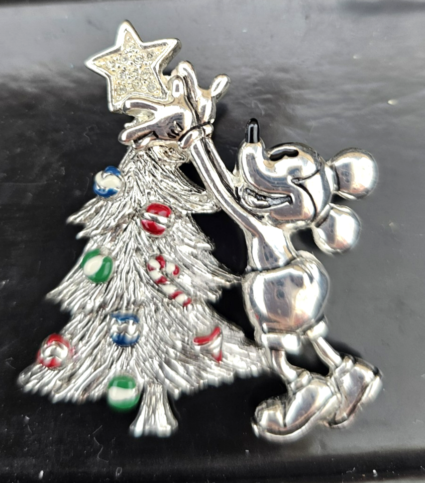 Signed Disney Napier Mickey & Co Mouse Silver Ton Christmas Tree Brooch ...