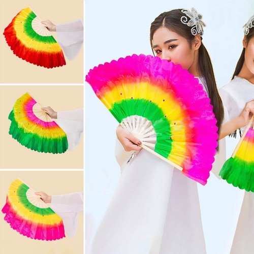 Gradient Color Silk Fans 26cm Long Silk Fans Song Fan Performance ...