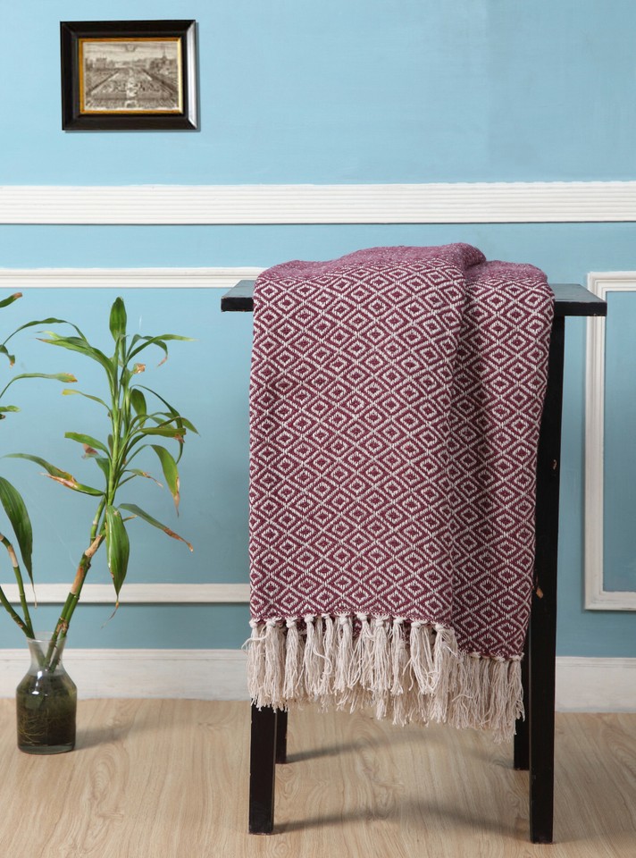 100% Cotton Woven Diamond Geometric Scandi Sofa / Bed Throw in 4 ...