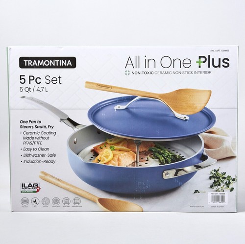 BRAND NEW Tramontina 5-Quart All-In-One Ceramic Non-Stick Pan, Blue. | eBay