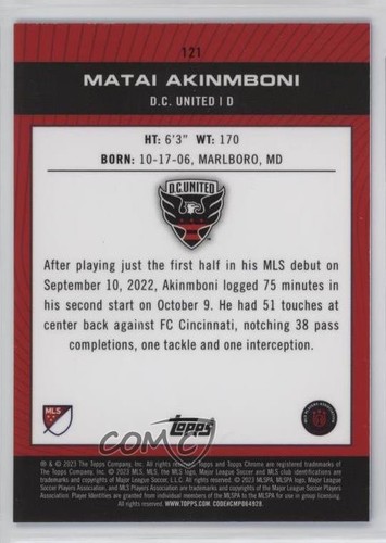 2023 Chrome MLS Pitch Prodigies Blue Wave Refractor Matai Akinmboni ...