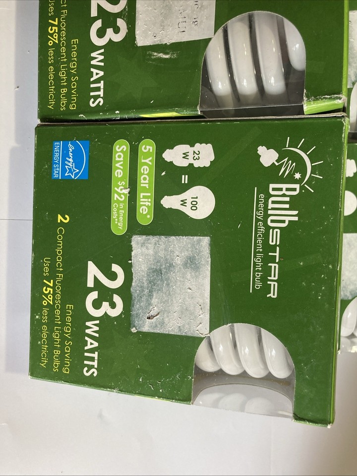 23 WATT CFL LIGHT BULBS 2 PACK 10,000 HR LIFE 1,600 LUMENS total 12 ...