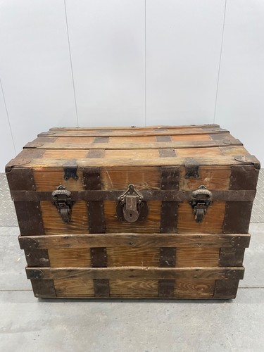 Early 20th Century Antique Flat Top Steamer Trunk Steam Punk | eBay