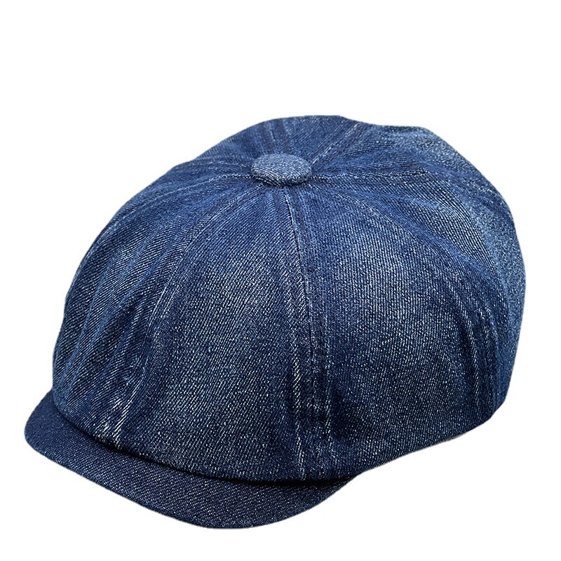 Men Washed Denim Newsboy Cap Casual 8 Panel Beret Cabbie Baker Boy | eBay