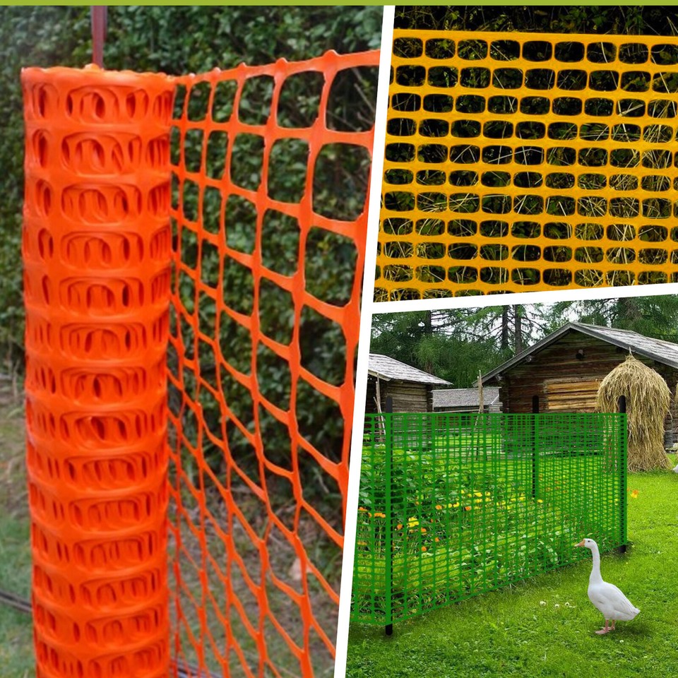 PLASTIC BARRIER FENCING SAFETY MESH NET 10mm STEEL FENCE PINS STRONG ...