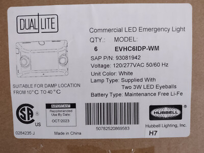Dual Lite Emc LED Light EVHC6IDP-WM EVHC, White, Mounting Plate Sold ...