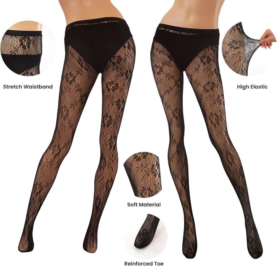 3 Pair Patterned Fishnet Stockings High Waist Sexy Fishnet Tights Black (Size:M) | eBay