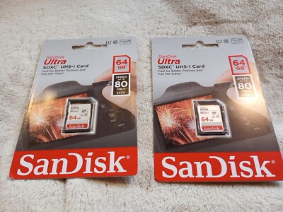 X2 SanDisk Ultra 64GB 80MB/s SDXC SDHC Class 10 533x SD Camera Flash ...