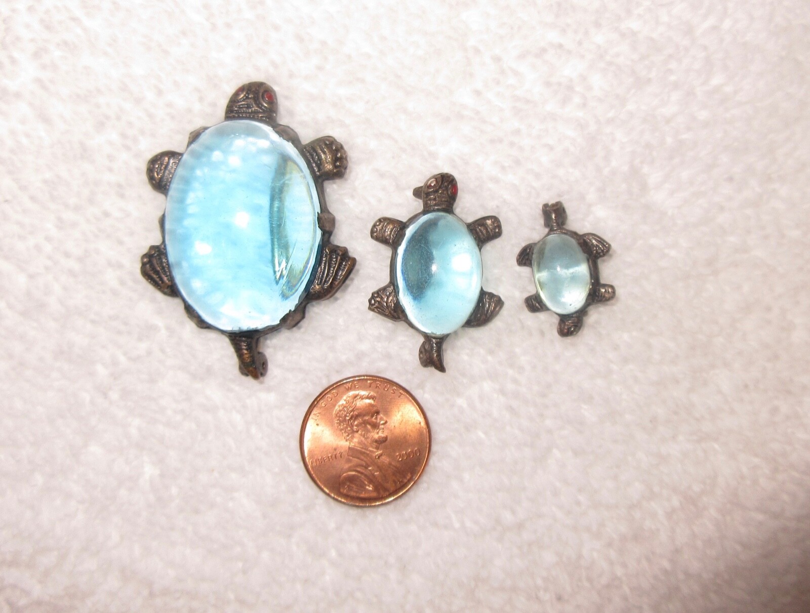 Antique Turtle Blue Jelly Belly Pin Lot 3 Family Art … - Gem