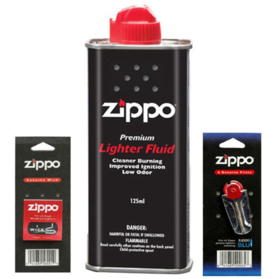 Original Zippo Lighter Fuel Fluid Petrol Wick and Flint UK SELLER Brand ...