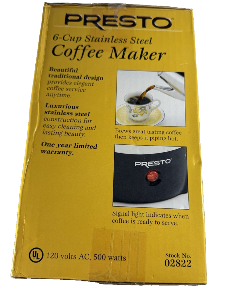 Presto 02822 6-Cup Stainless-Steel Coffee Maker, Percolator - Brand New ...