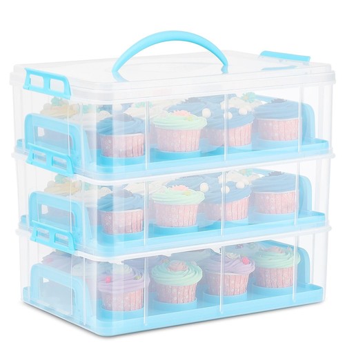 36 Cupcake Carrier 3 Tier Stackable Storage Container Collapsible Cake ...