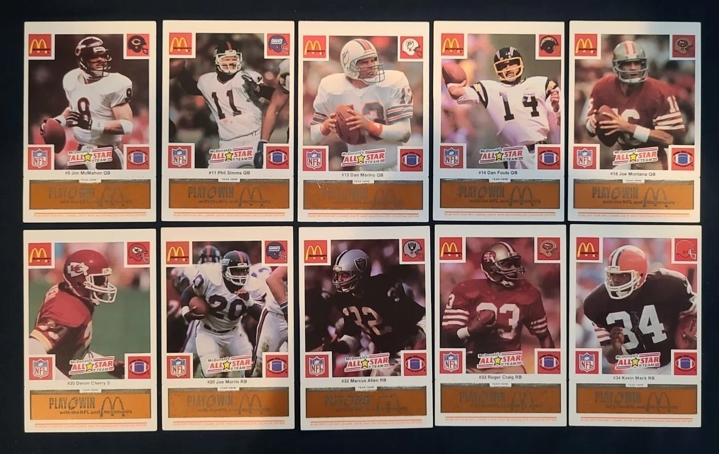 1986 McDonald's All-Star NFL Team Orange Play & Win 29 Card Lot VINTAGE ...