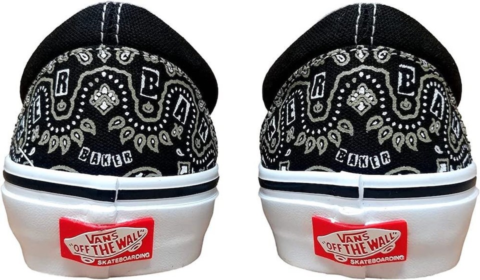 Vans Slip On Baker Bandana Black Men Size 8 Pop Cush Skateboarding ...