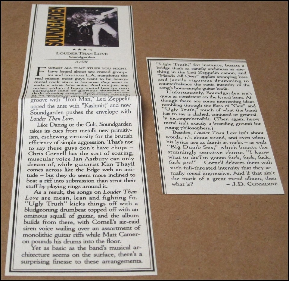 1989 Soundgarden Louder Than Love Album Review RS Clipping Chris ...