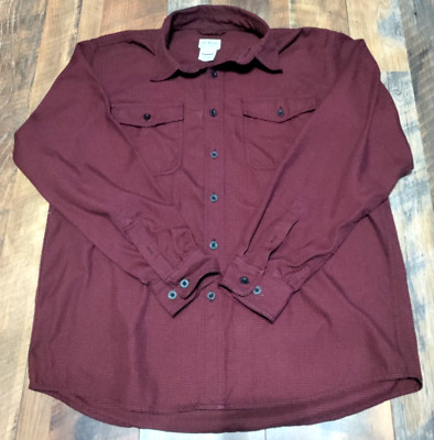 LL Bean Mens L Red & Black Checkered Stripe 100% Cotton Long Sleeve ...