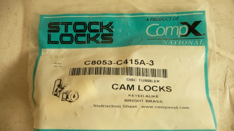 NEW COMPX NATIONAL C8053-C415A-3 DISC TUMBLER CAM LOCKS KEYED BRIGHT ...