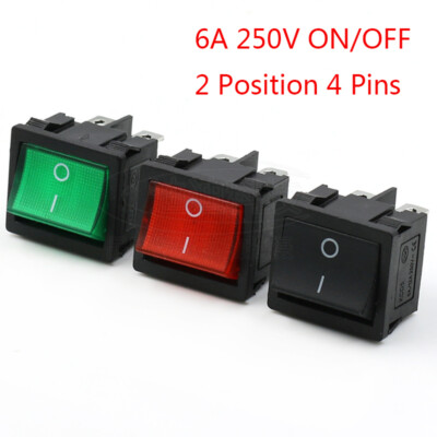 6A 250V ON/OFF Rectangular Rocker Switch 2 Position 4 Pins Black Red ...