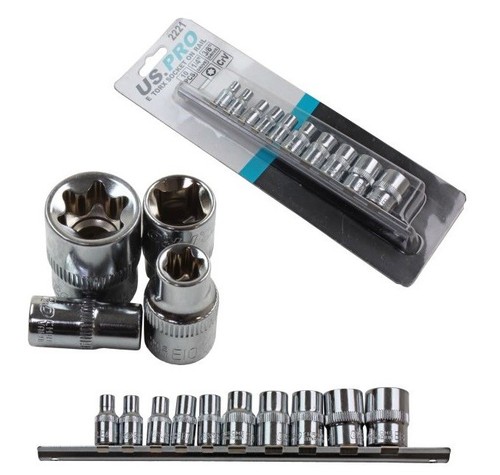 10pc FEMALE TORX SOCKET SET by US PRO TOOLS E4 to E18 E Torque Sockets ...