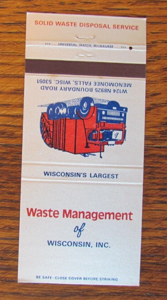 GARBAGE TRUCK MATCHBOOK COVER: MENOMONEE FALLS MILWAUKEE GREEN BAY ...