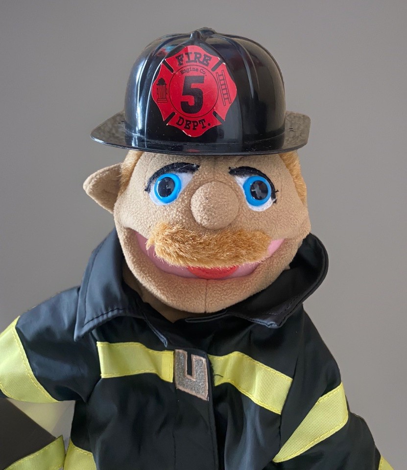 Melissa & Doug Firefighter Fireman Hand Puppet with Wooden Stick Plush ...