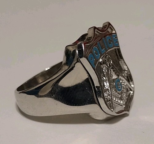 Vintage Silver Freemason Police Ring SIZE 11 Antique Style Badge FREE ...