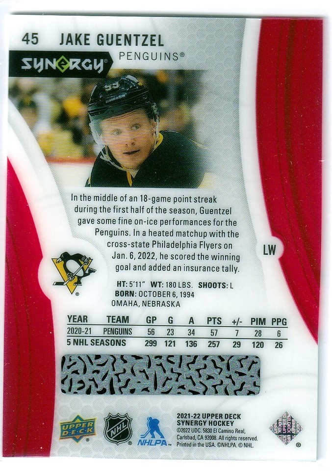 2021-22 Upper Deck Synergy BASE UNSCRATCHED BOUNTY RED Jake Guentzel ...