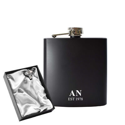 Engraved 6oz Black Hip flask with Initials and Date - Great Gift Idea ...
