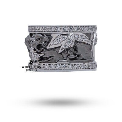 Unique Two Tone Black Panther Puma 925 Sterling Silver Engagement Ring ...