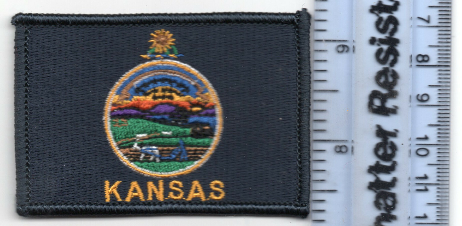 Kansas State flag patch fully embroidered navy blue merrowing 1 1/2 x 2 ...