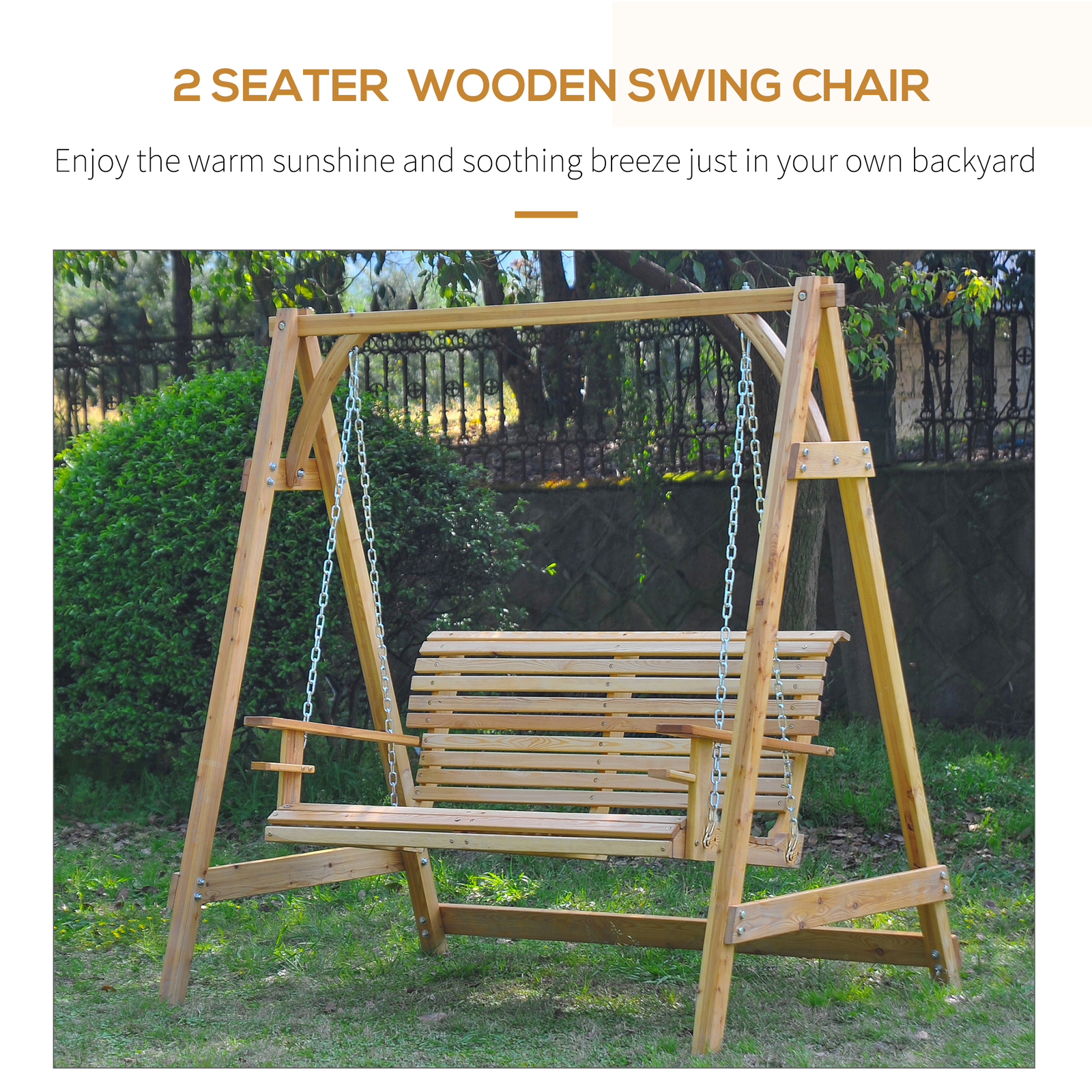 2 Seater Larch Wood Wooden Garden Swing Chair Seat Hammock Bench ...