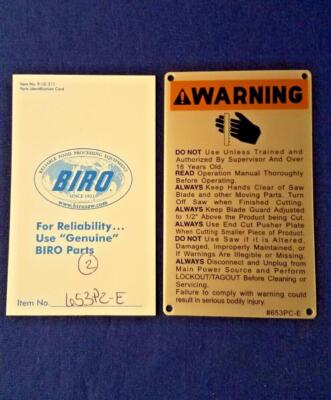Biro Meat Saw Safety Instructional Warning Plate 653PZ-E | eBay