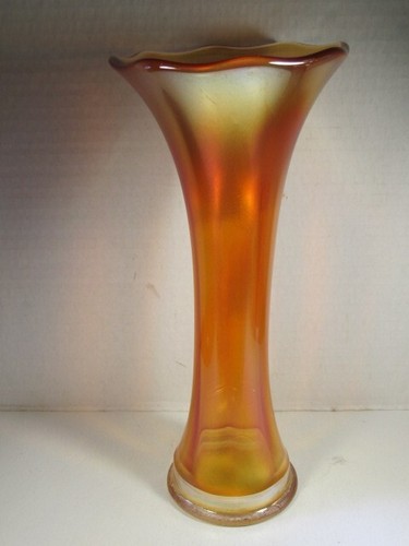 ANTIQUE IMPERIAL SMOOTH PANELS CARNIVAL GLASS VASE 11" TALL NICE COLOR ...