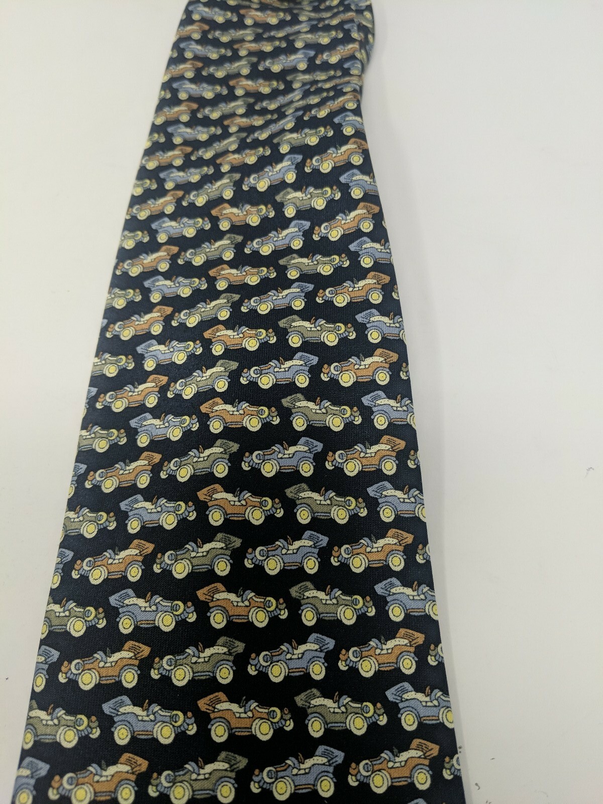 Nadia Roden Handmade Neck Tie With Old Fashioned Race Car Pattern | eBay