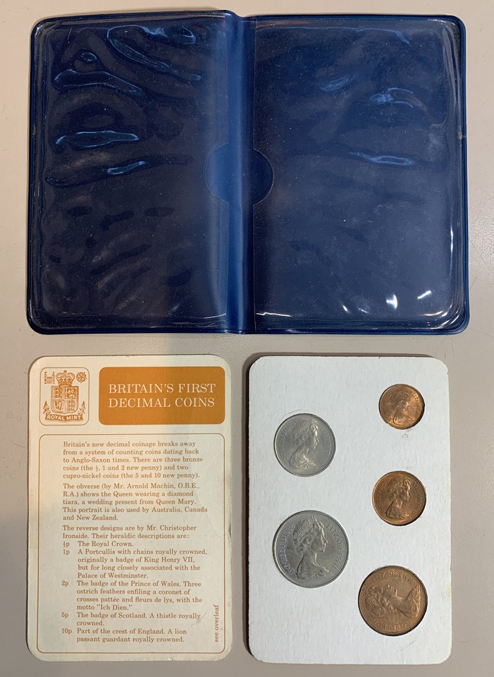 Great Britain 1968-1971 “Britain's First Decimal Coins” 5-Coin Bank Set ...