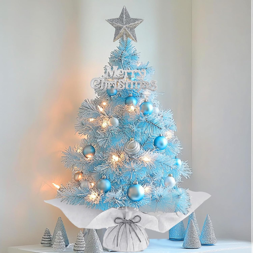 Syhood 2 Pack Mini Blue Christmas Tree Set Tabletop Christmas Tree ...