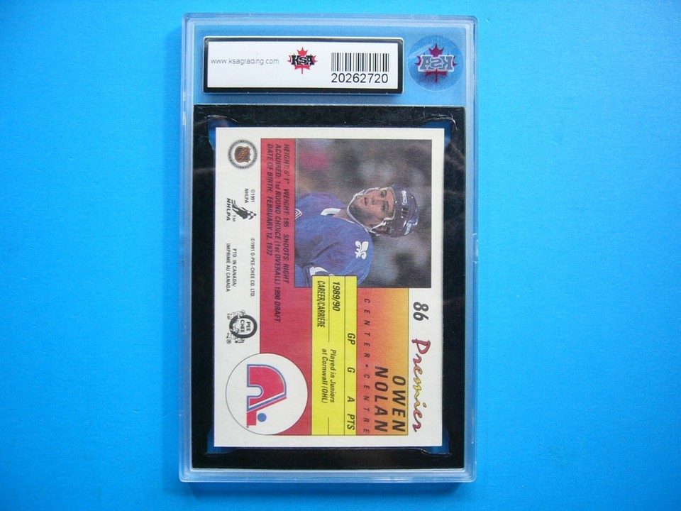 1990/91 O-PEE-CHEE PREMIER NHL HOCKEY CARD #86 OWEN NOLAN ROOKIE KSA 9 ...