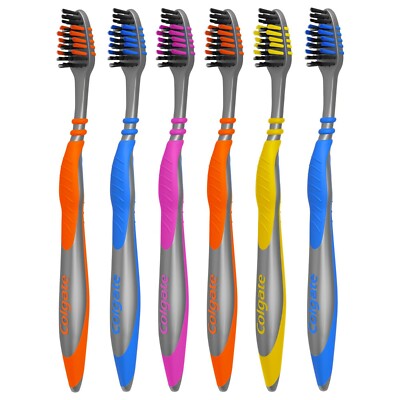 Colgate 6-PACK TOOTHBRUSHES SOFT CHARCOAL INFUSED ANGLED BRISTLES ...