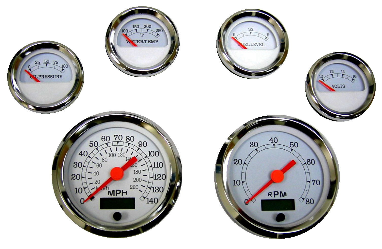 Tachometer, programmable, 3-3/8"/86mm,8K RPM,LED light, white/chrome ...