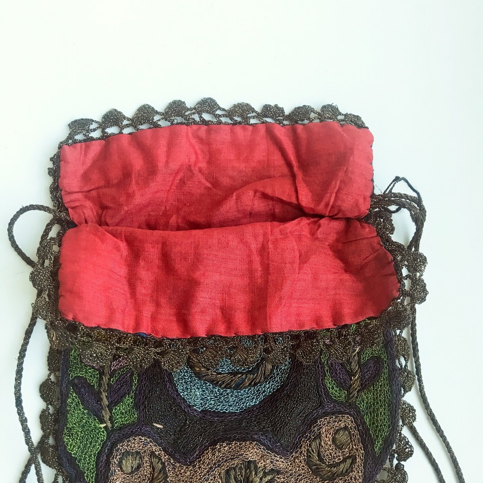 Antique Ottoman Turkish Tughra Gold Metallic Embroidered Kese Purse ...